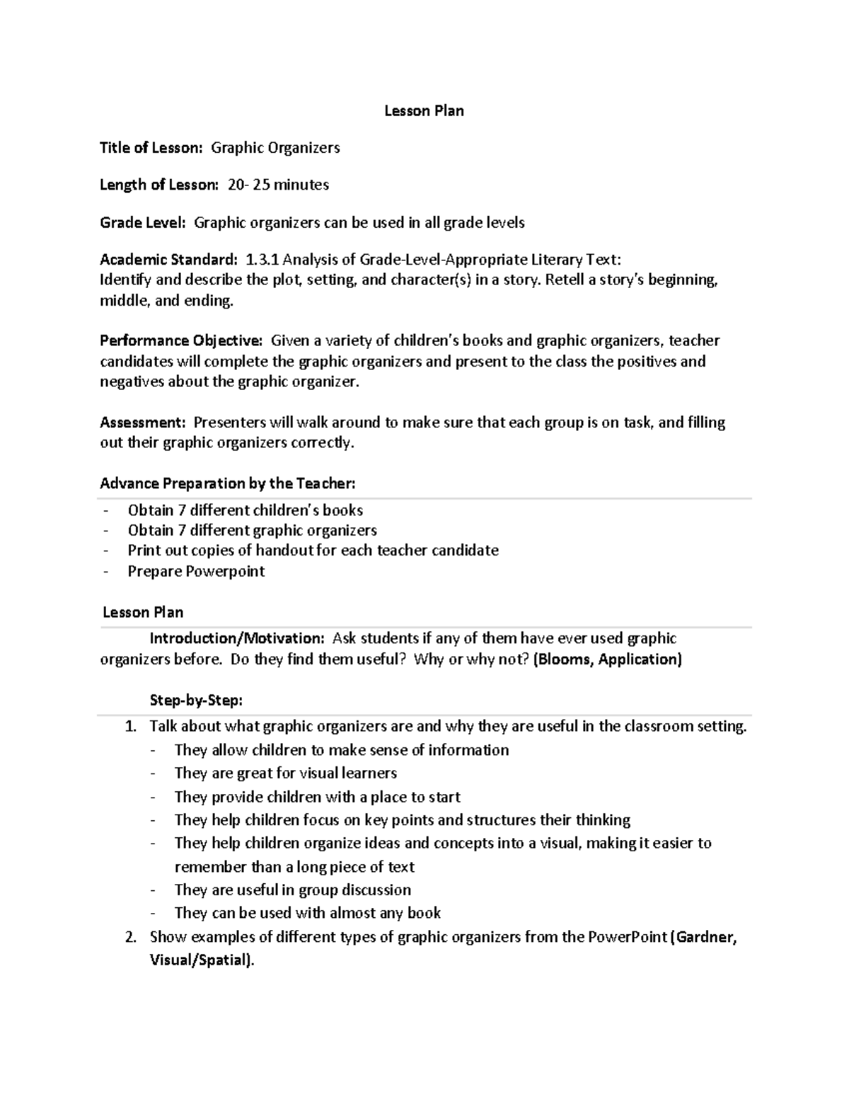 Graphic org. Lesson Plan - Lesson Plan Title of Lesson: Graphic ...