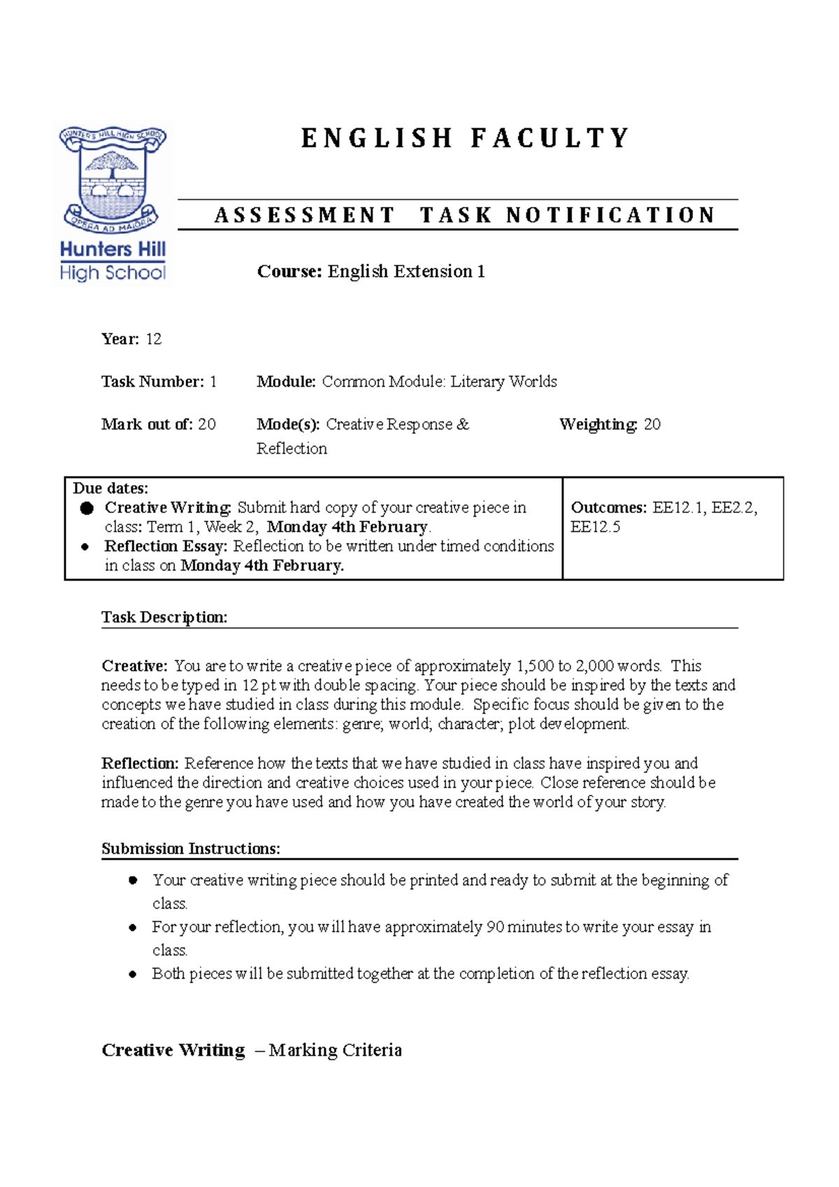 Task 1-literary worlds - E N G L I S H F A C U L T Y A S S E S S M E N ...