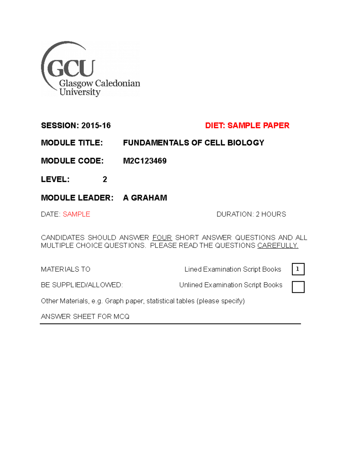 Samplepaper FCB2016 02 - SESSION: 2015-16 DIET: SAMPLE PAPER MODULE ...