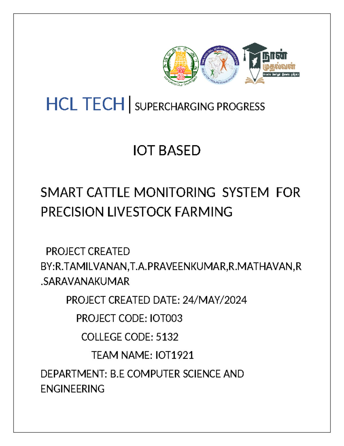 Tktamilvanan IOT Project - HCL TECH|SUPERCHARGING PROGRESS IOT BASED ...