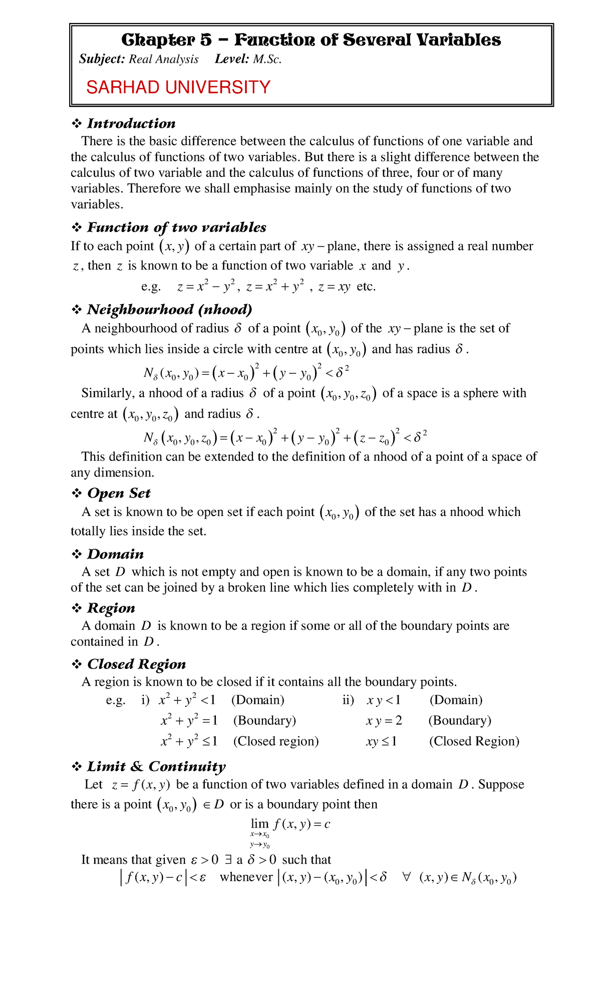 Chap 05 REAL Analysis(Mathematics) '' Function of Several Variables''(Neighbourhood) (Theorem ...
