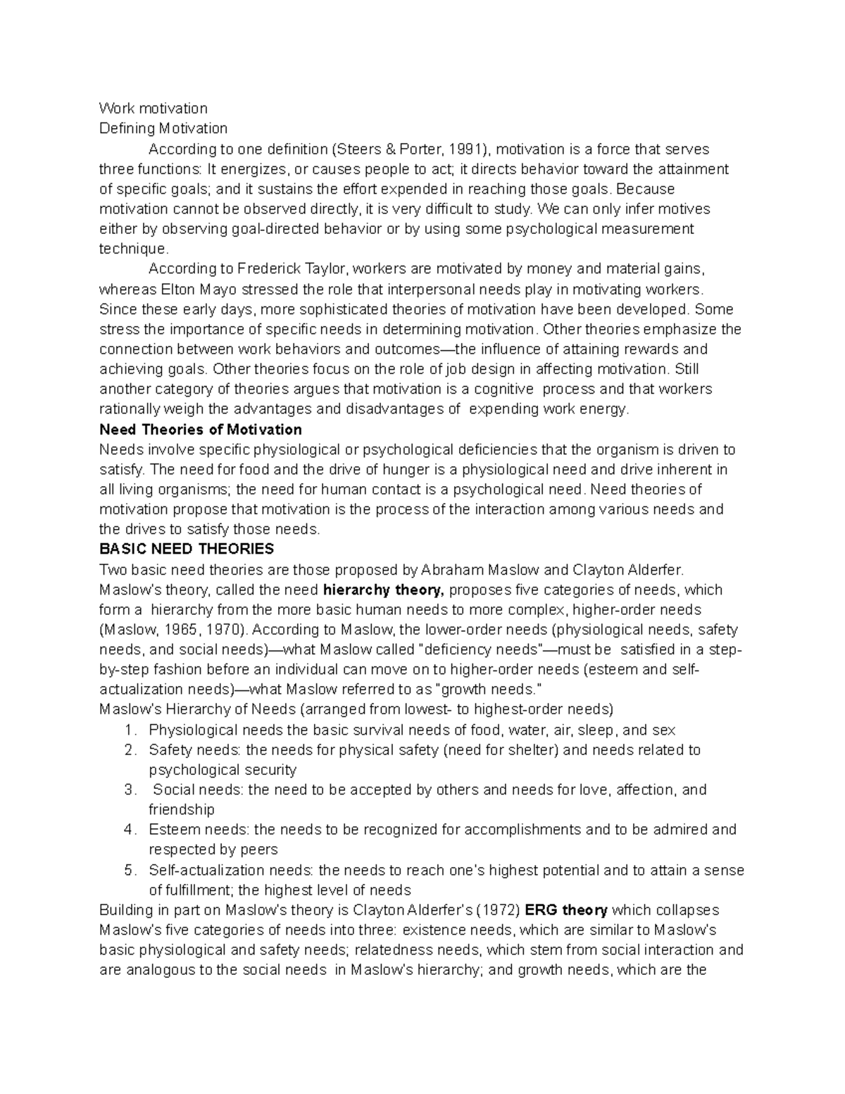 Work motivation notes-1 - Work motivation Defining Motivation According ...