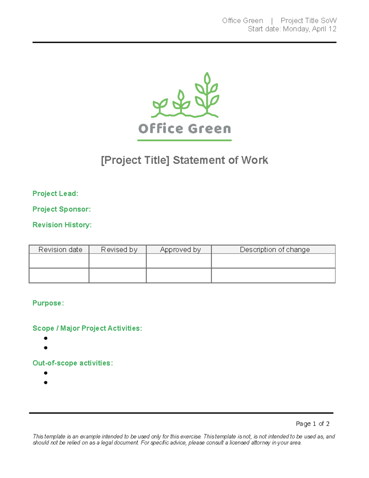 Tushar So W for Project Management - Office Green | Project Title SoW ...