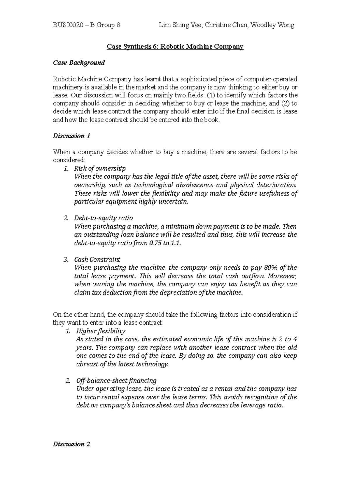 Case Synthesis 6 - aaa - BUSI0020 – B Group 8 Lim Shing Vee, Christine ...