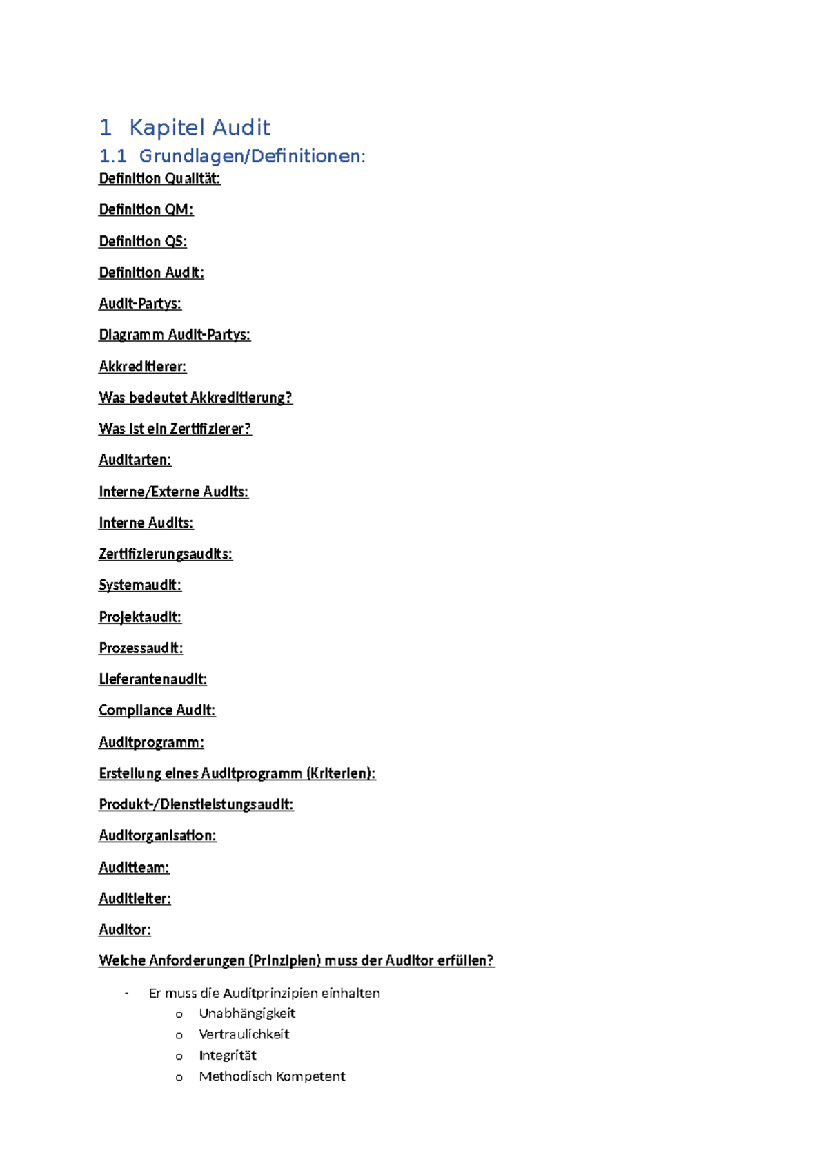 Audit- Zusammenfassung - 1 Kapitel Audit 1 Grundlagen/Definitionen ...
