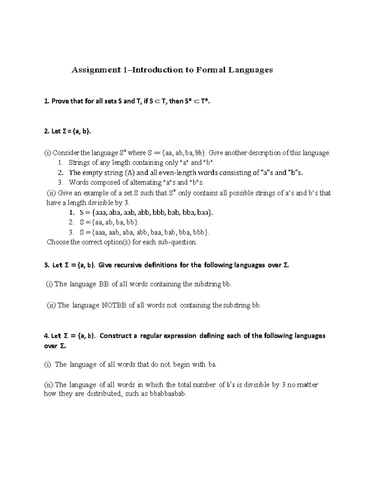 Assignment 1 - Introduction to Formal Languages - Assignment 1 ...
