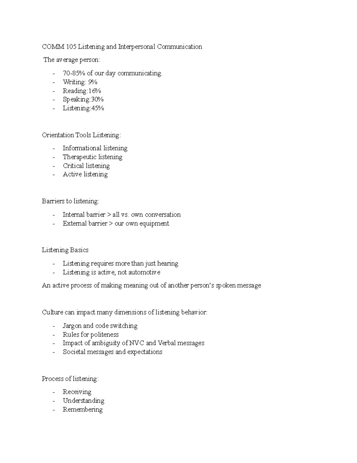 COMM 105 Listening and Interpersonal Communication - Writing: 9% ...