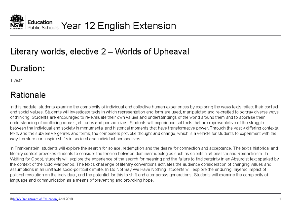 THE ASSIGNMENT OF LAST YEAR - Year 12 English Extension Literary worlds ...