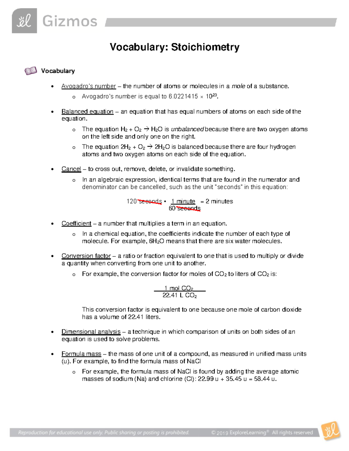 Stoichiometry Vocab - Boyle's Law and Charles's Law - 2019 Vocabulary ...