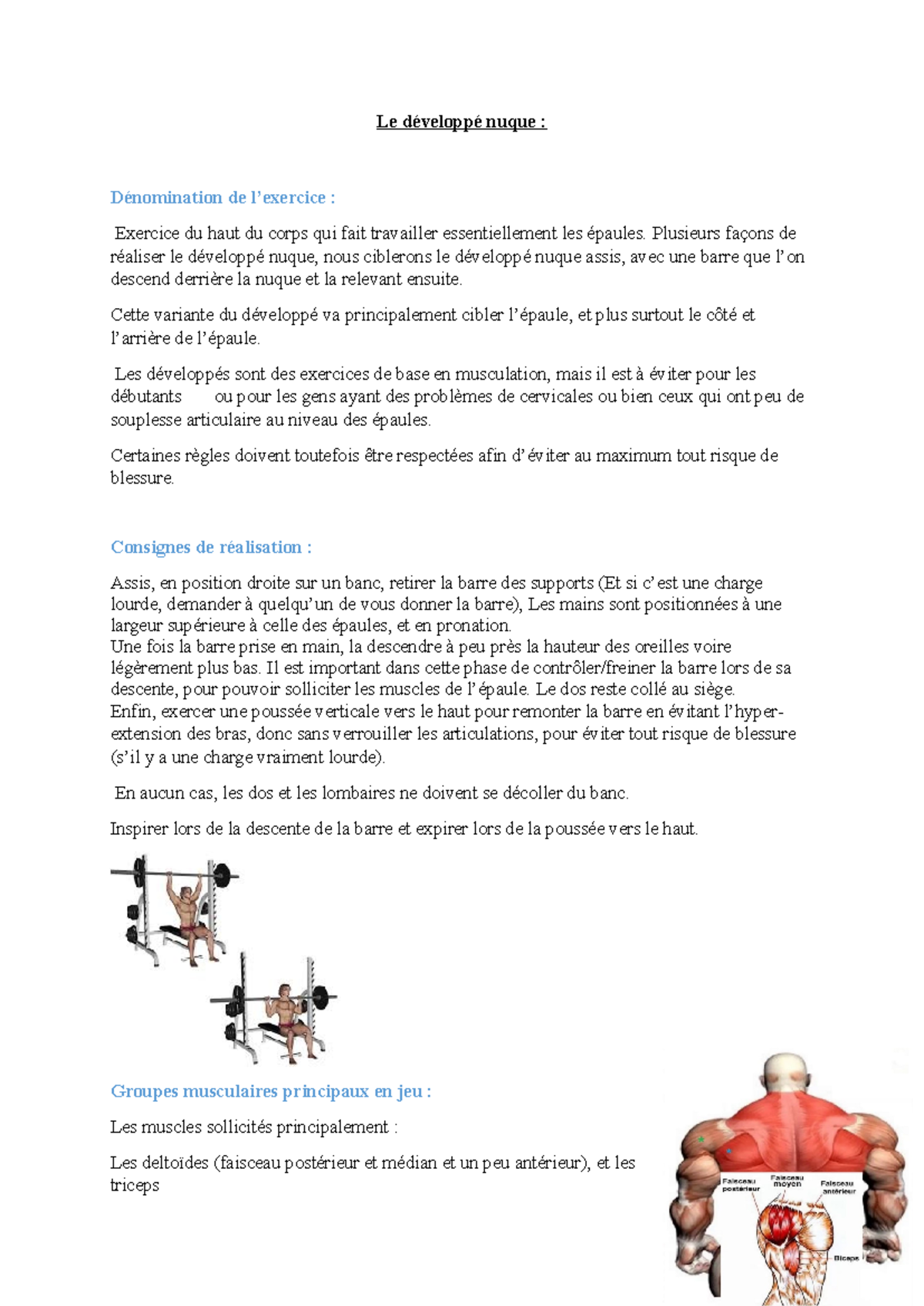 Développé nuque - Le développé nuque : Dénomination de l’exercice ...