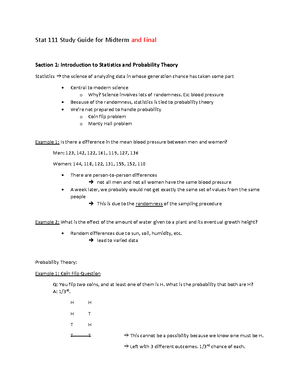 Midterm 2 Cheat Sheet - Normal distribution intro toinferent P(X = x) = 0 + intervals ...