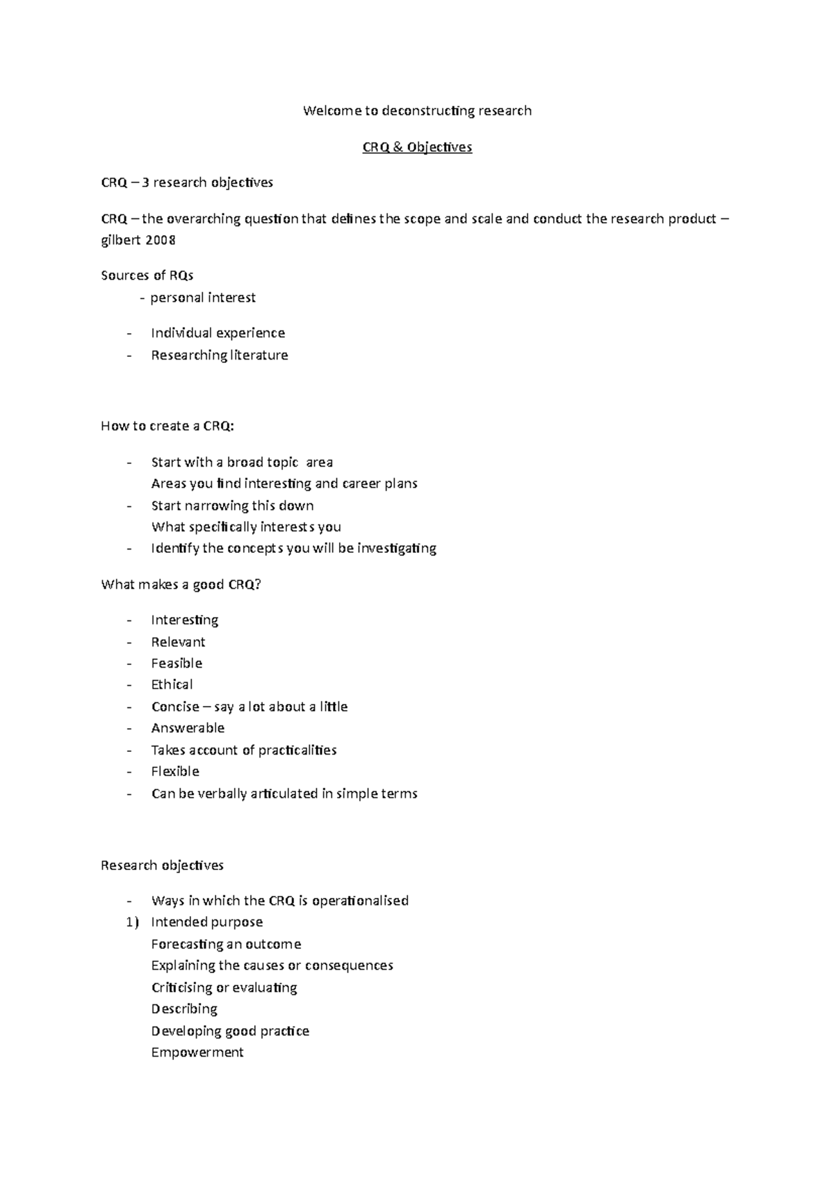 Central Research Question (CRQ) and objectives - Welcome to ...