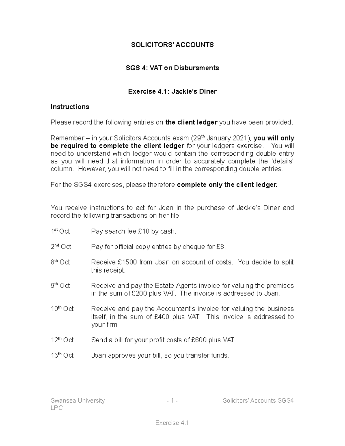 Tutorial work - Client ledgers - SOLICITORS’ ACCOUNTS SGS 4: VAT on ...