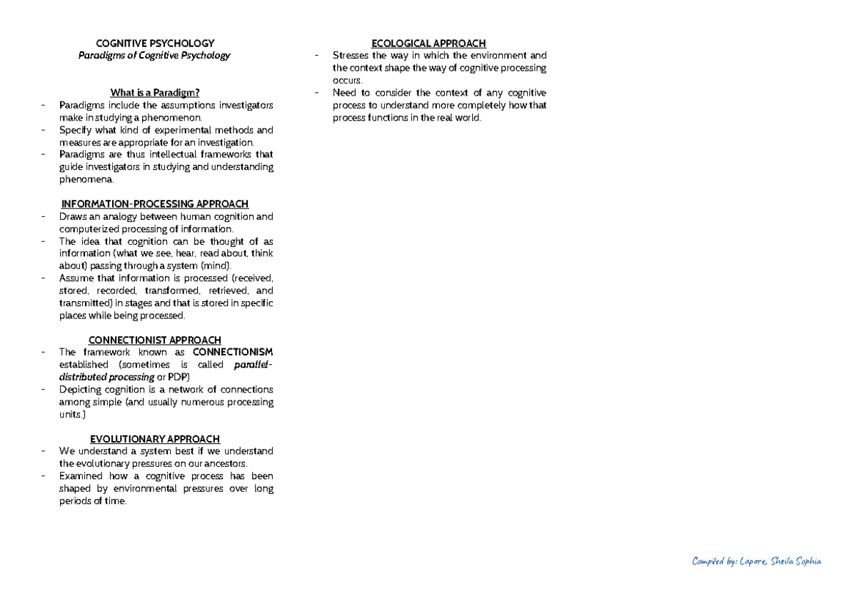 2. Paradigms of Cognitive Psychology - COGNITIVE PSYCHOLOGY Paradigms of Cognitive Psychology ...