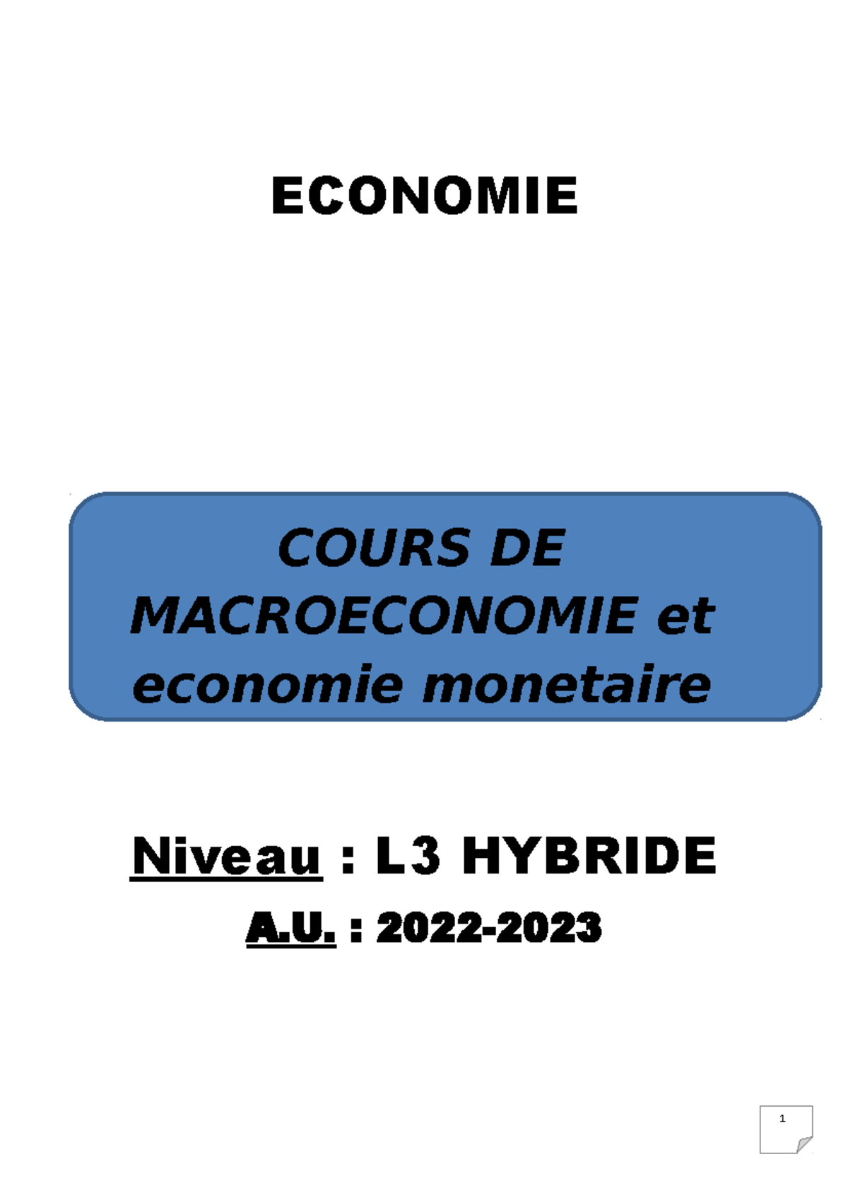 Cours Eco monétaire L3 Classique - ECONOMIE COURS DE MACROECONOMIE et ...