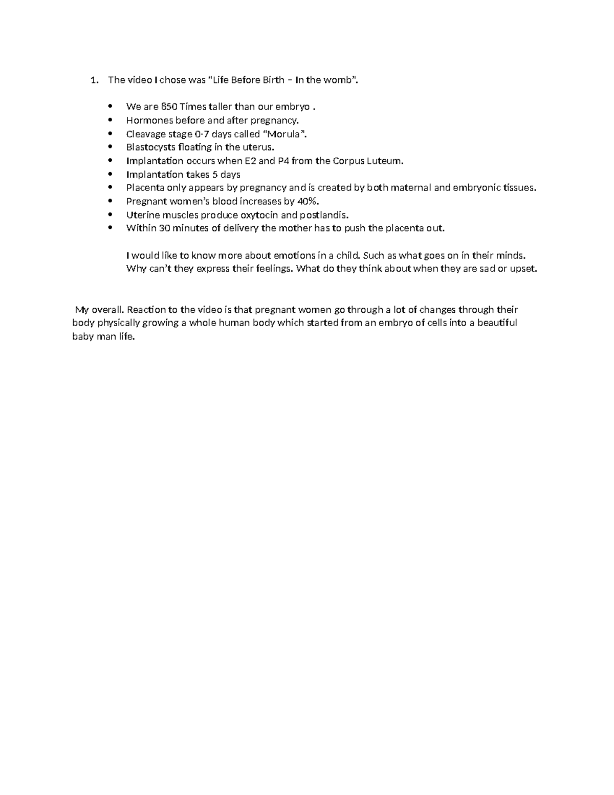 02:11:2024 - Essay - The video I chose was “Life Before Birth – In the ...