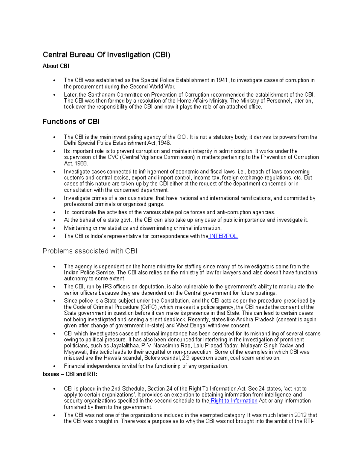 CBI and SCO - Lecture notes - Modern History - Studocu