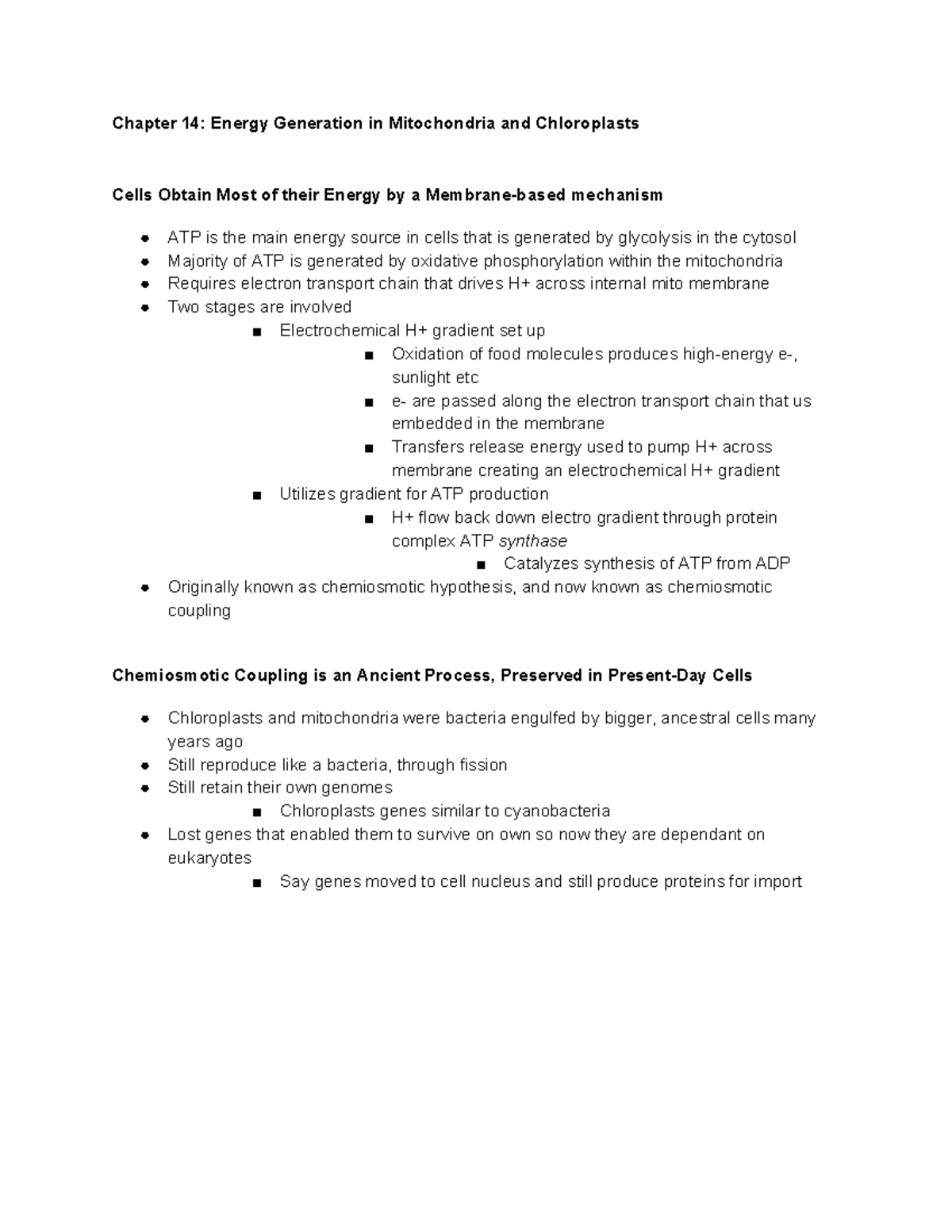 Chapter 14 Energy Generation in Mitochondria and Chloroplasts - Chapter ...