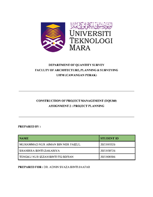 Example Poster For Assignment 2 Construction Project Management - ####### PROGRAMME OF QUANTITY ...
