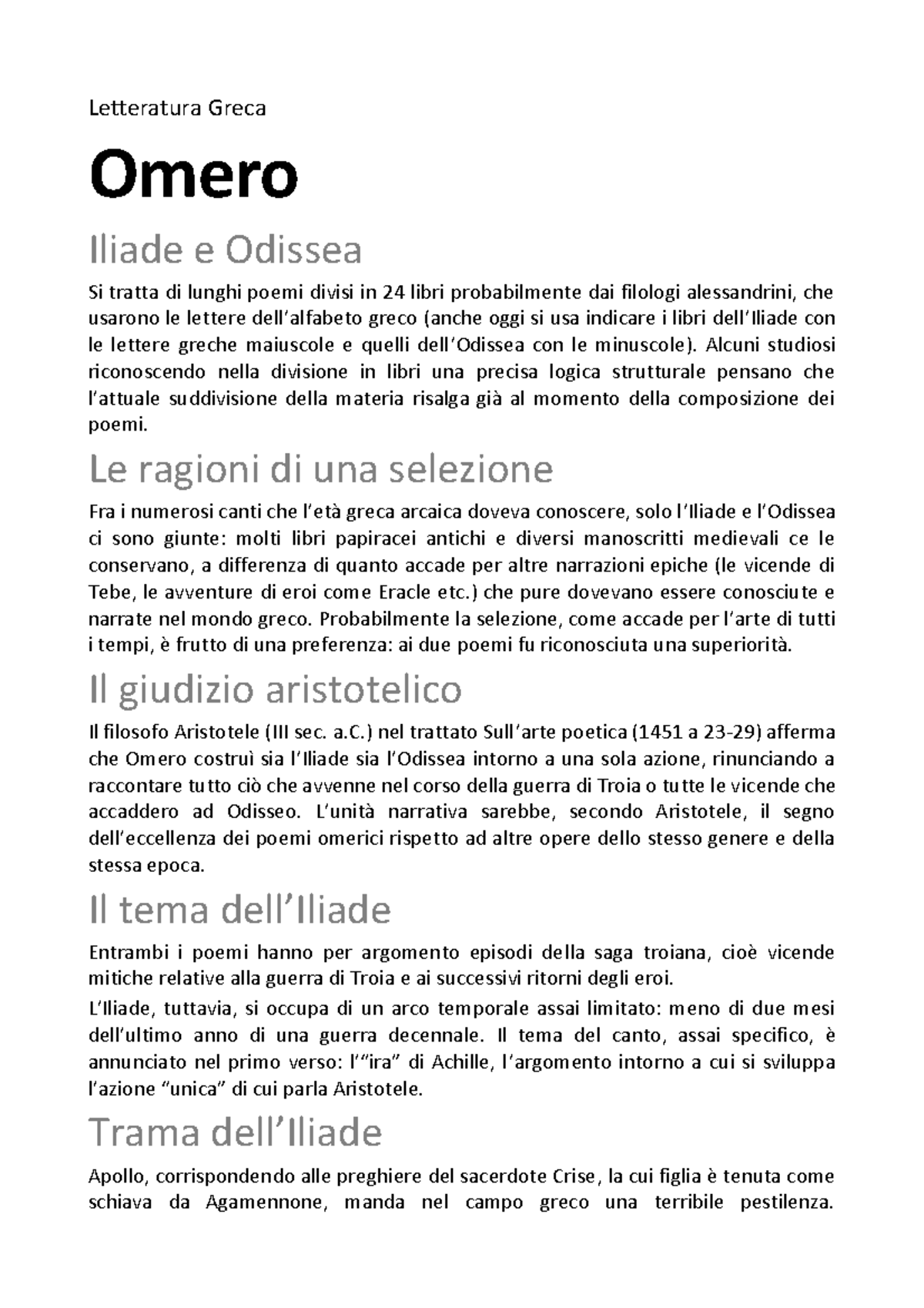 Omero - Omero Iliade e Odissea Si tratta di lunghi poemi divisi in 24 libri probabilmente dai ...