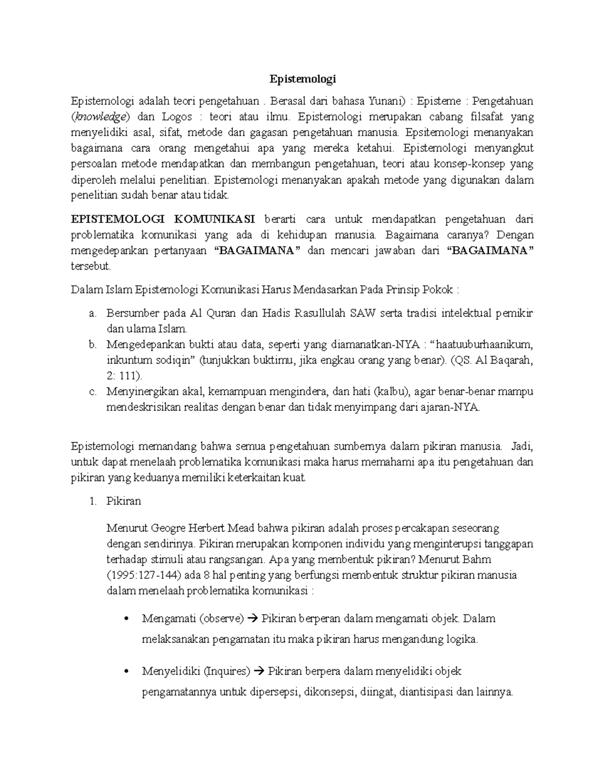 Rangkuman Materi Epistemologi - Epistemologi Epistemologi adalah teori ...