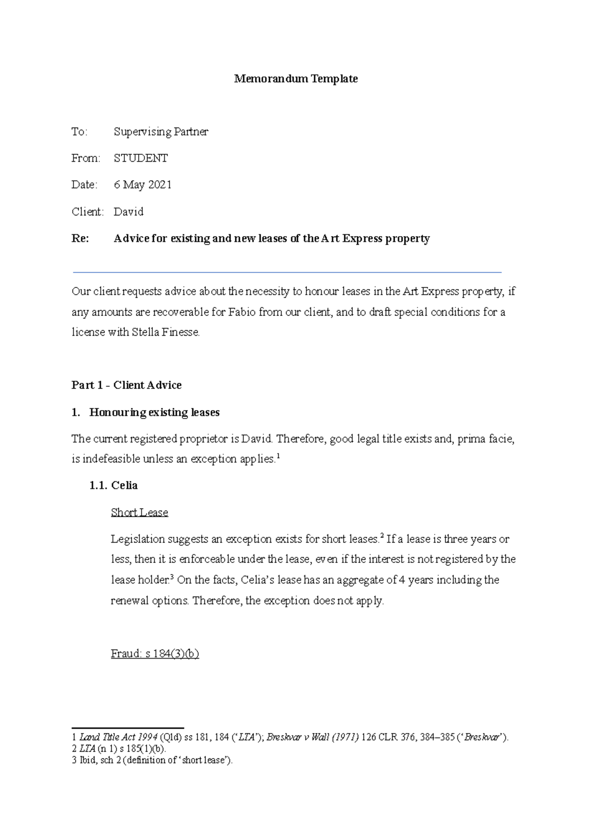 LLB301 Memorandum - Assessment 2 - Memorandum Template To: Supervising ...