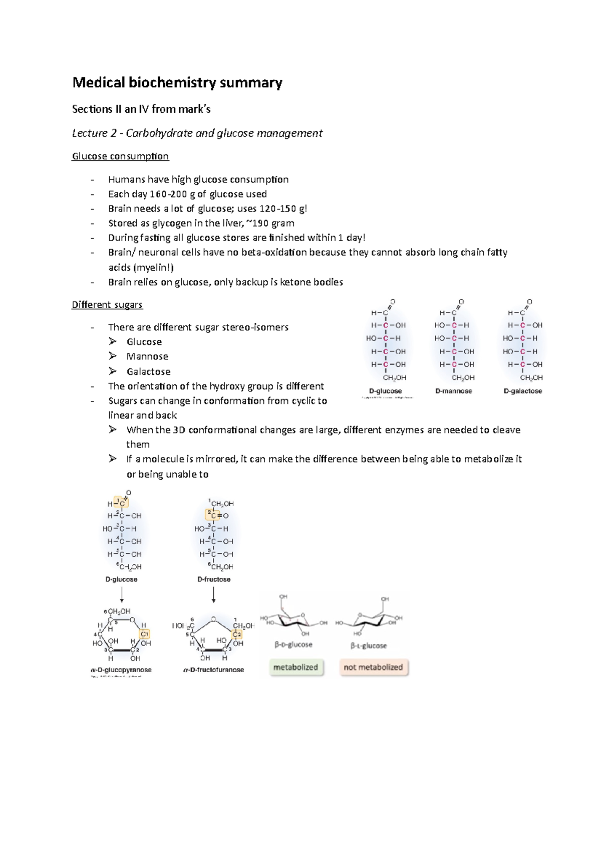 Medical biochemistry summary - Medical biochemistry summary Sections II ...