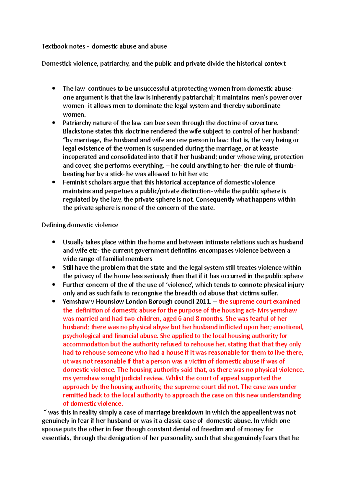 Domestic violence notes - Textbook notes - domestic abuse and abuse ...