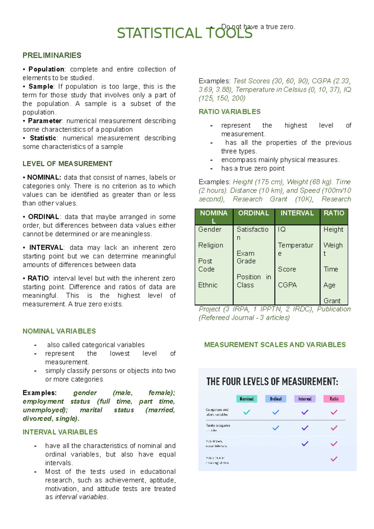 Statistical Tools- Research II 3Q - PRELIMINARIES Population: complete ...
