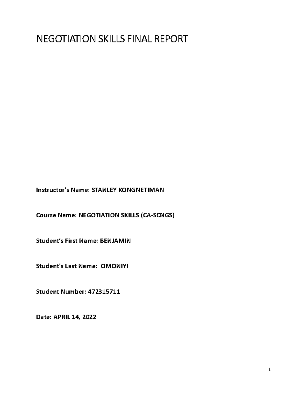 Negotiation Skills Project Report - NEGOTIATION SKILLS FINAL REPORT ...