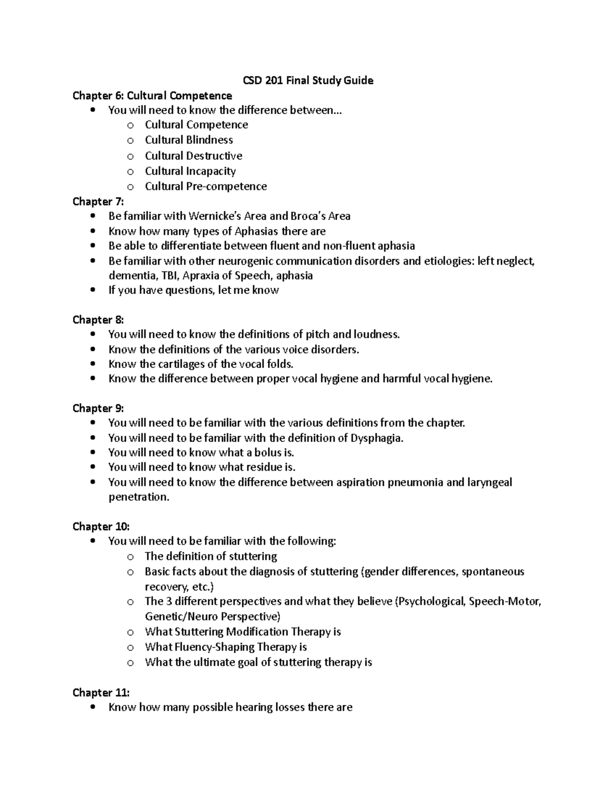 CSD 201 Final Study Guide-Revised - CSD 201 Final Study Guide Chapter 6 ...