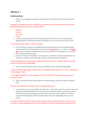 Kines 100 Reading Guide and Lecture Questions 3 - Module 3 Reading Questions What is “fitspo ...