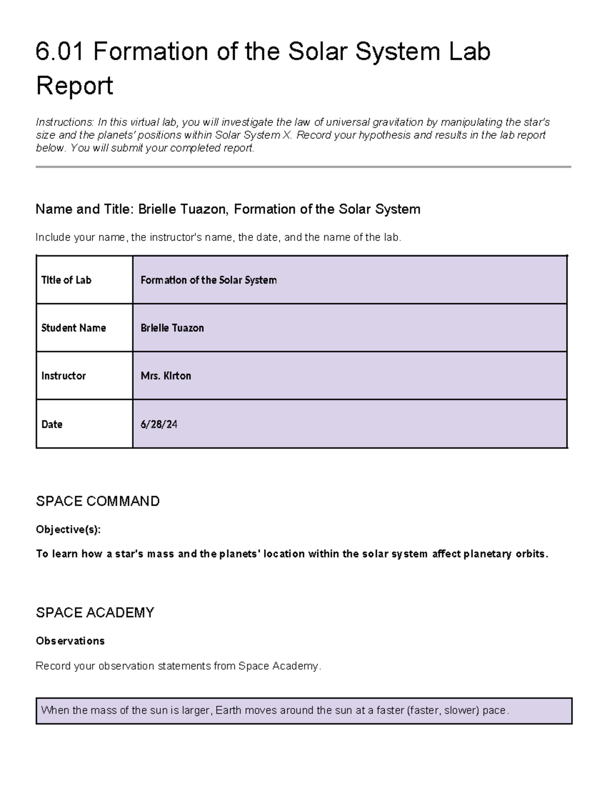 Lab report - 6 Formation of the Solar System Lab Report Instructions ...