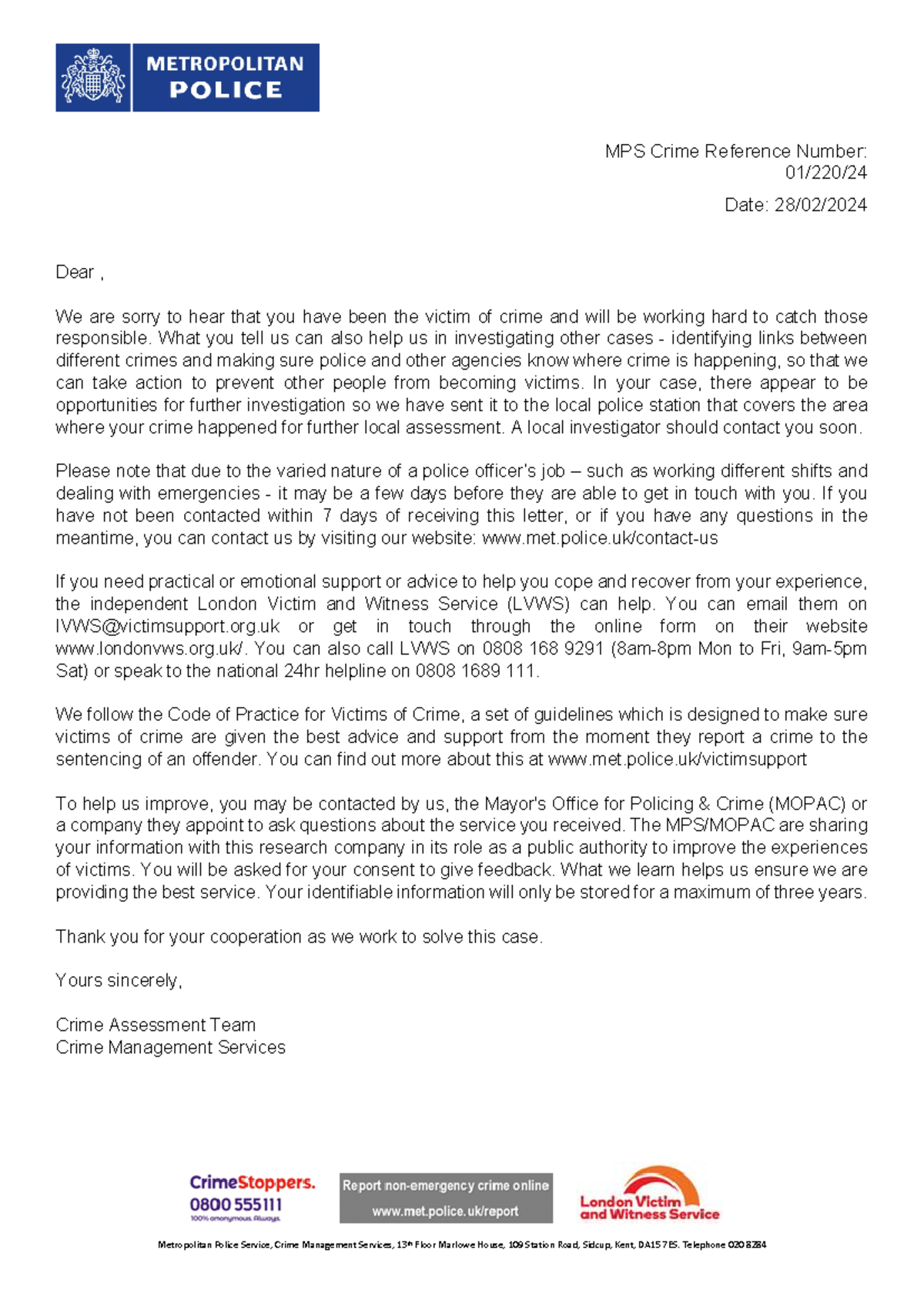 TDIU Crime IN (1) - Summary Forensic Science - Metropolitan Police ...