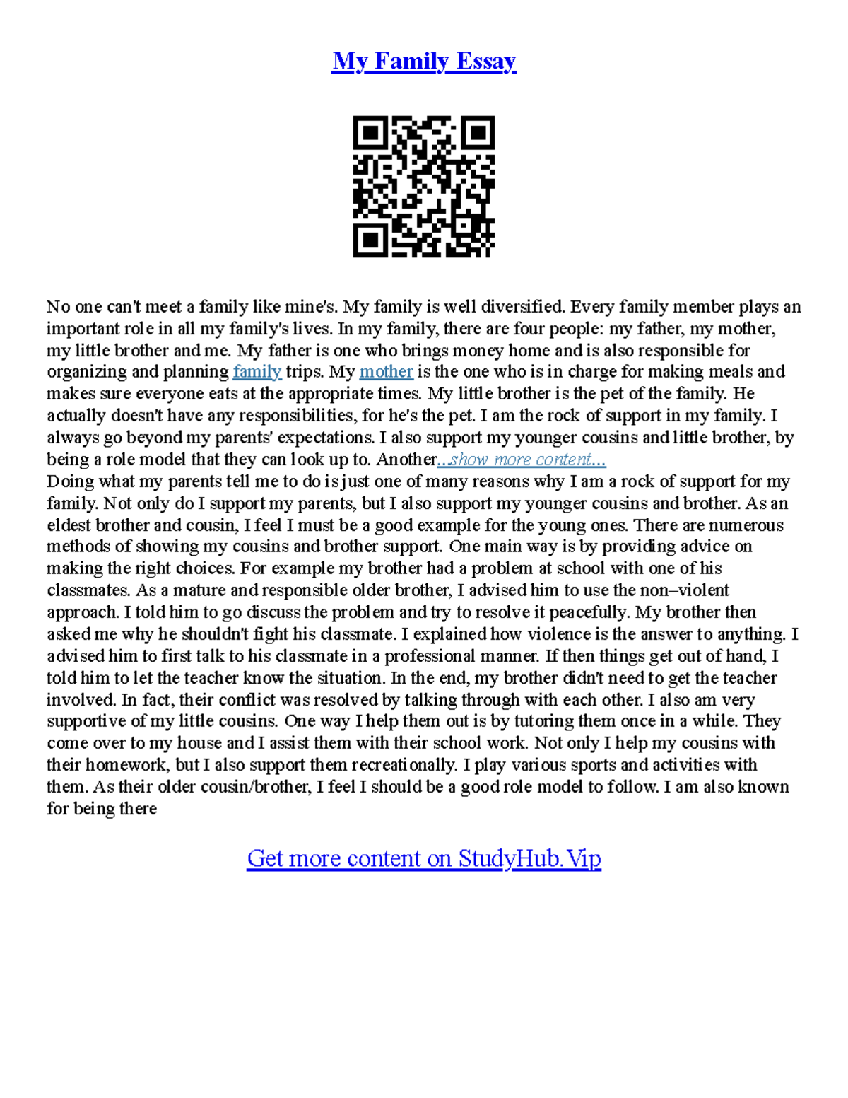 All About My Family Essay - My Family Essay No one can't meet a family ...