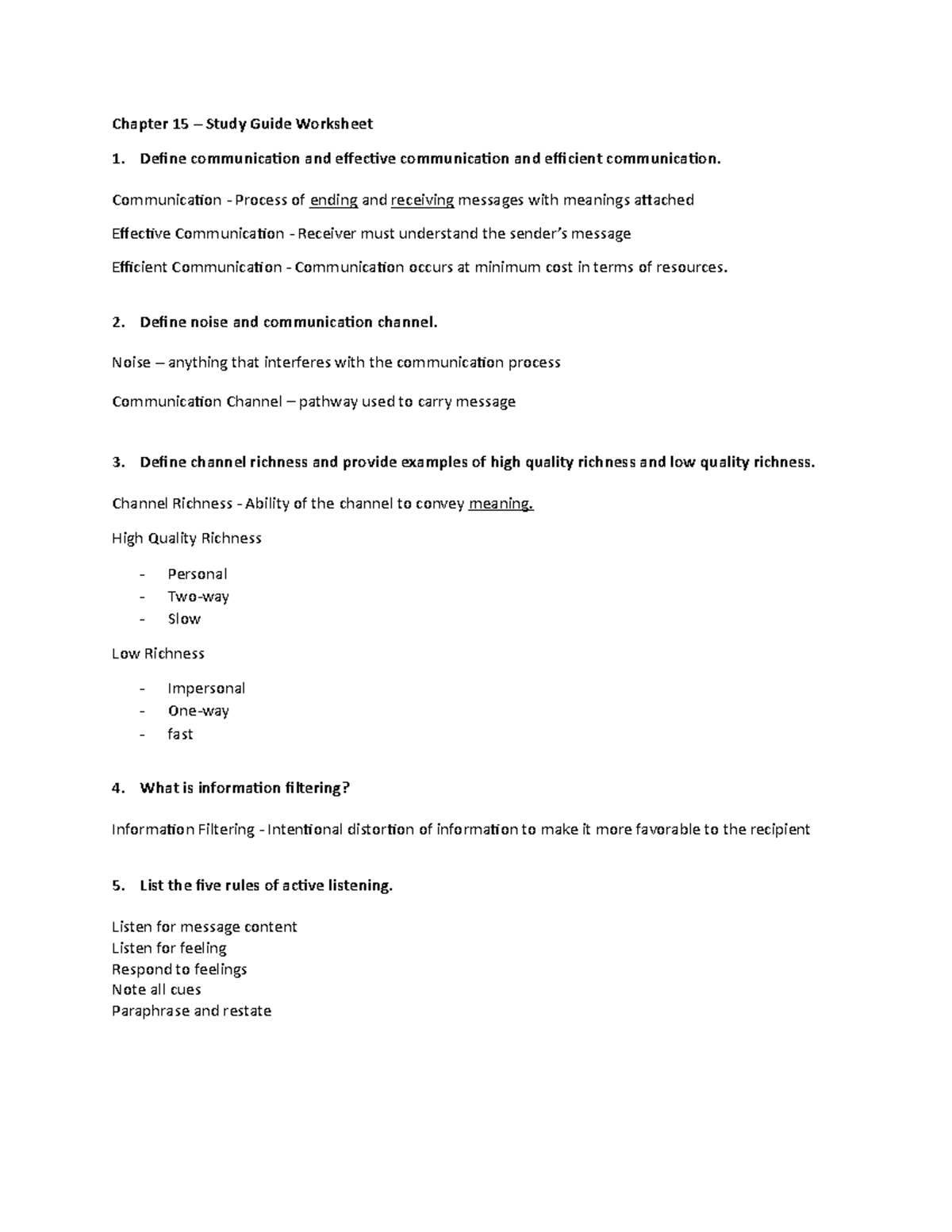 MGMT Ch 15 Assignment - Chapter 15 – Study Guide Worksheet Define ...