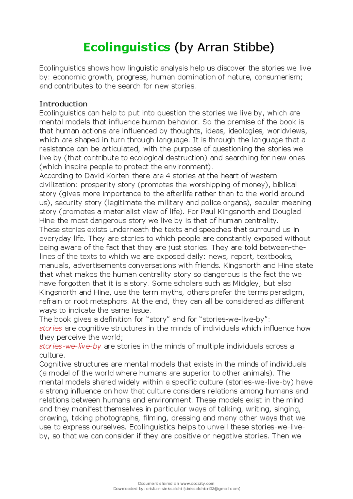 DOC-20230228-WA0001 - Riassunyo - Ecolinguistics (by Arran Stibbe ...