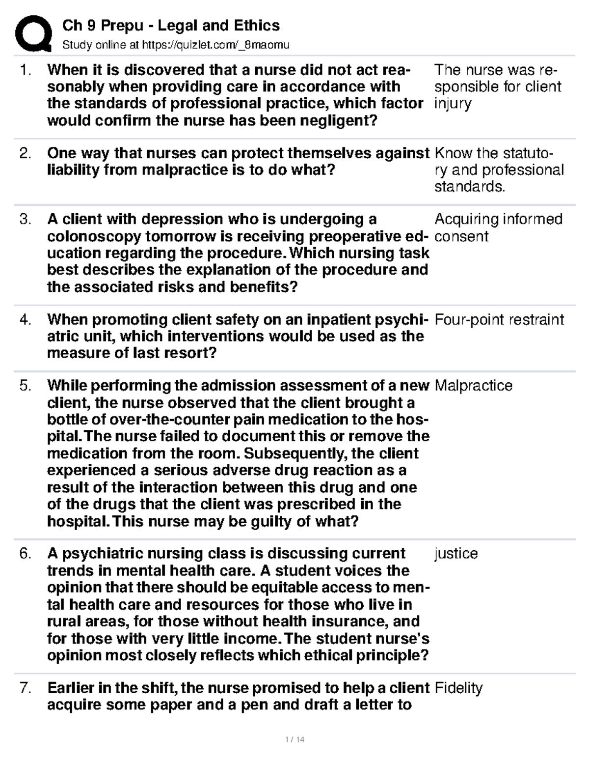 Chapter 9 PREP U - nursing practice - Study online at quizlet/_8maomu ...