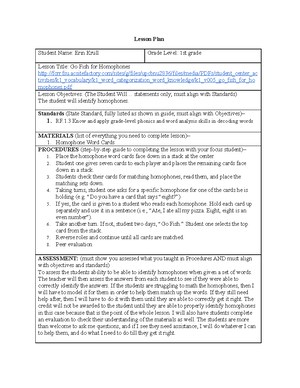 Reading comp lesson plan - Lesson Plan Template Student Name: Emily ...