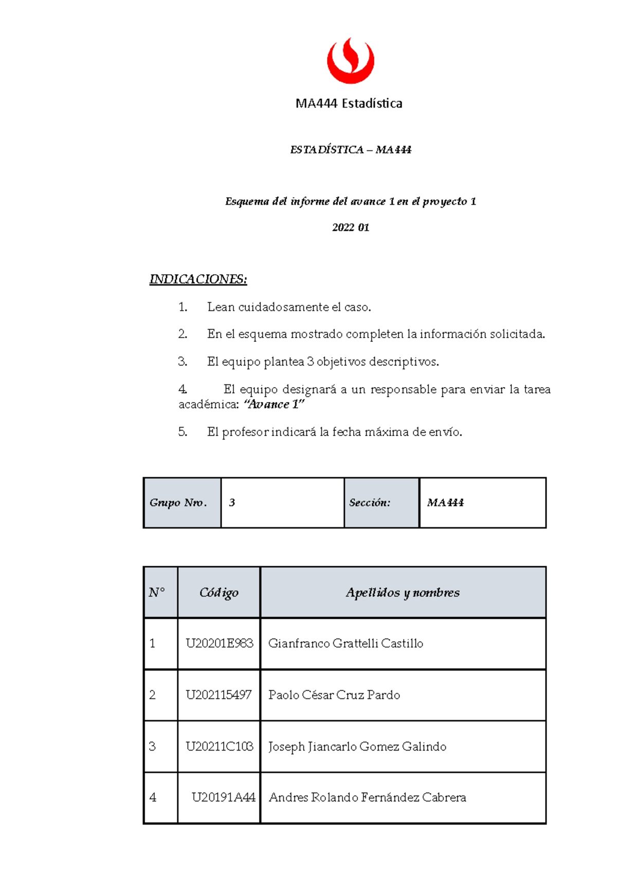 Informe De Avance Grupo 3 EstadÍstica Ma Esquema Del Informe Del