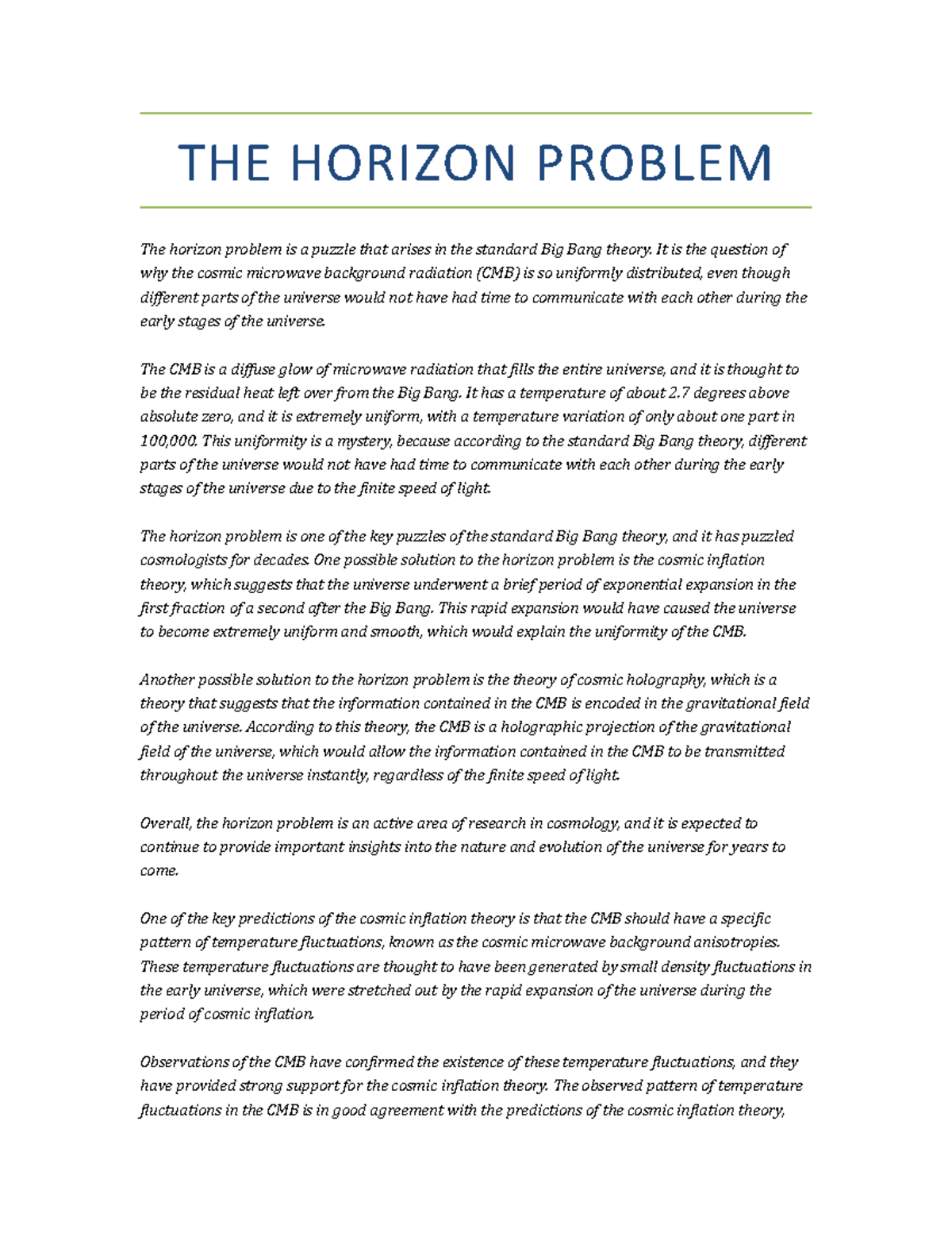 The horizon problem in astronomy - THE HORIZON PROBLEM The horizon ...