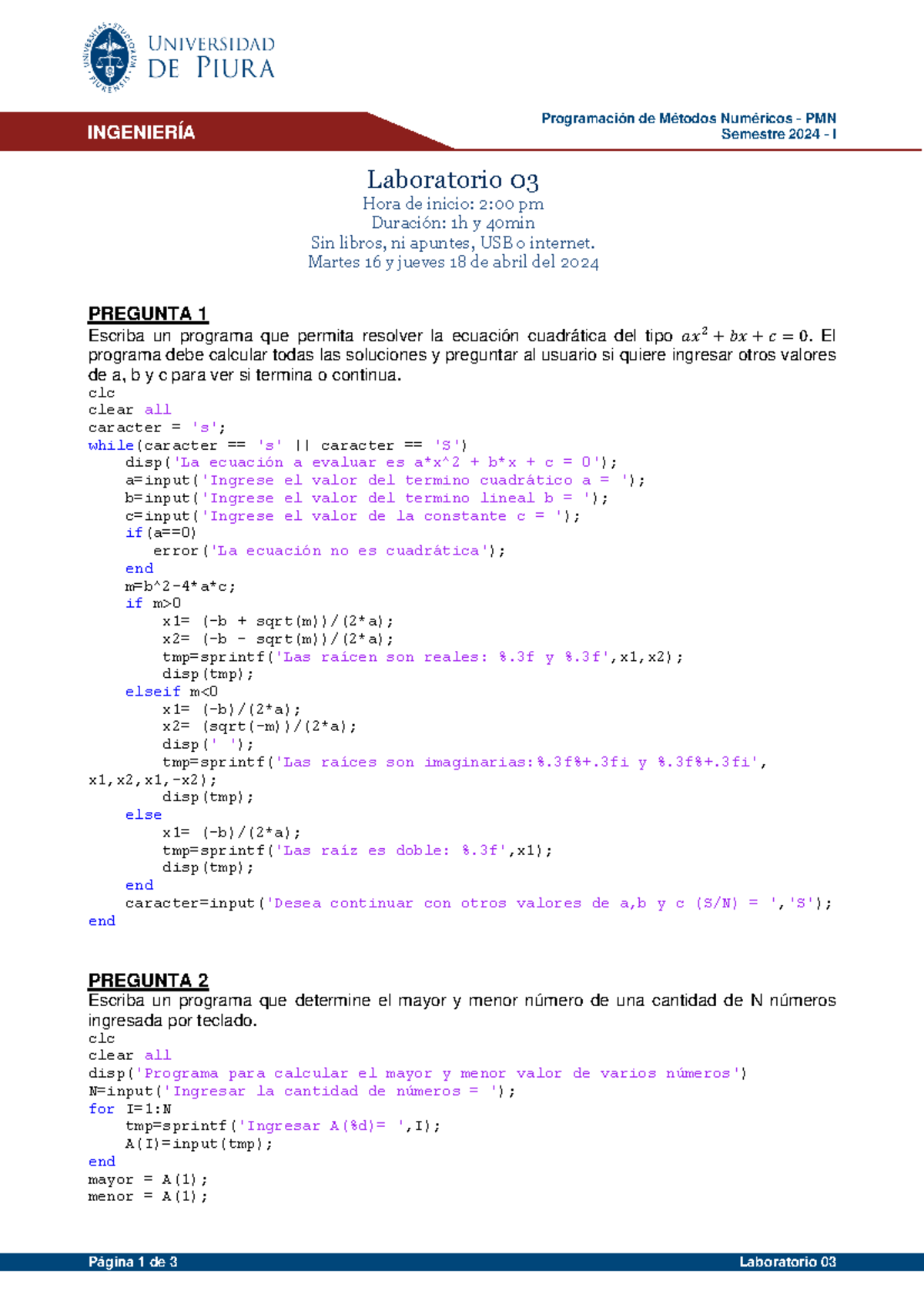 Laboratorio 03 - codigos matlab - Programación de Métodos Numéricos - PMN Semestre 202 4 - I ...