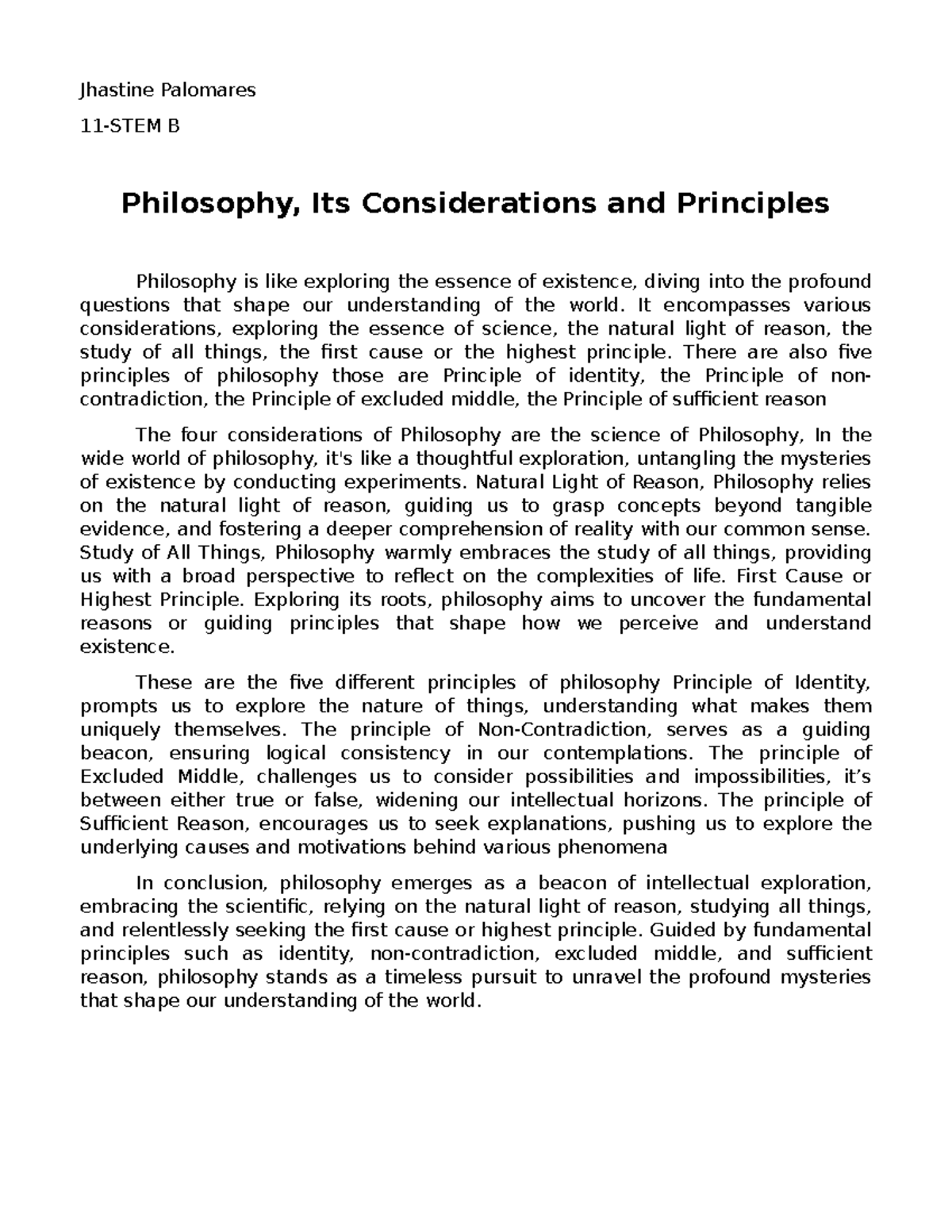 Essay philo - Jhastine Palomares 11-STEM B Philosophy, Its ...