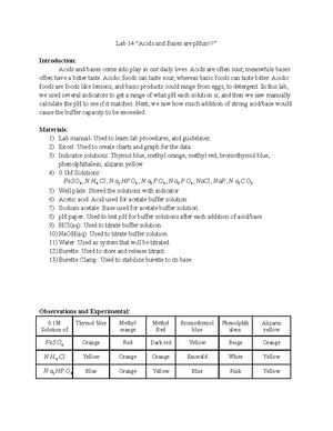 Lab 17 - Chem 106 Hunter College Lab Report 17 - Professor Cornejo ...