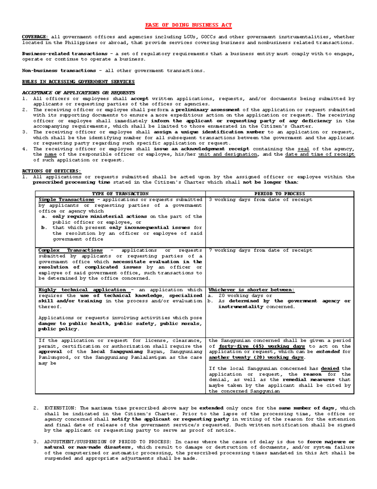 Handout - EODB - EASE OF DOING BUSINESS ACT COVERAGE: all government ...