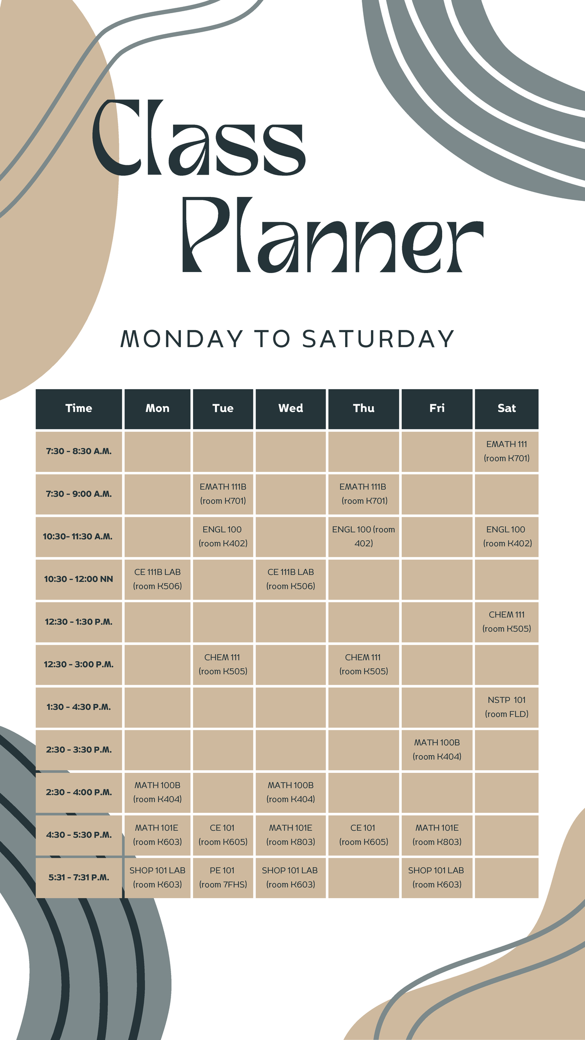 Brown Dirt Abstract Organic Class Schedule Instagram Story - Time Mon ...