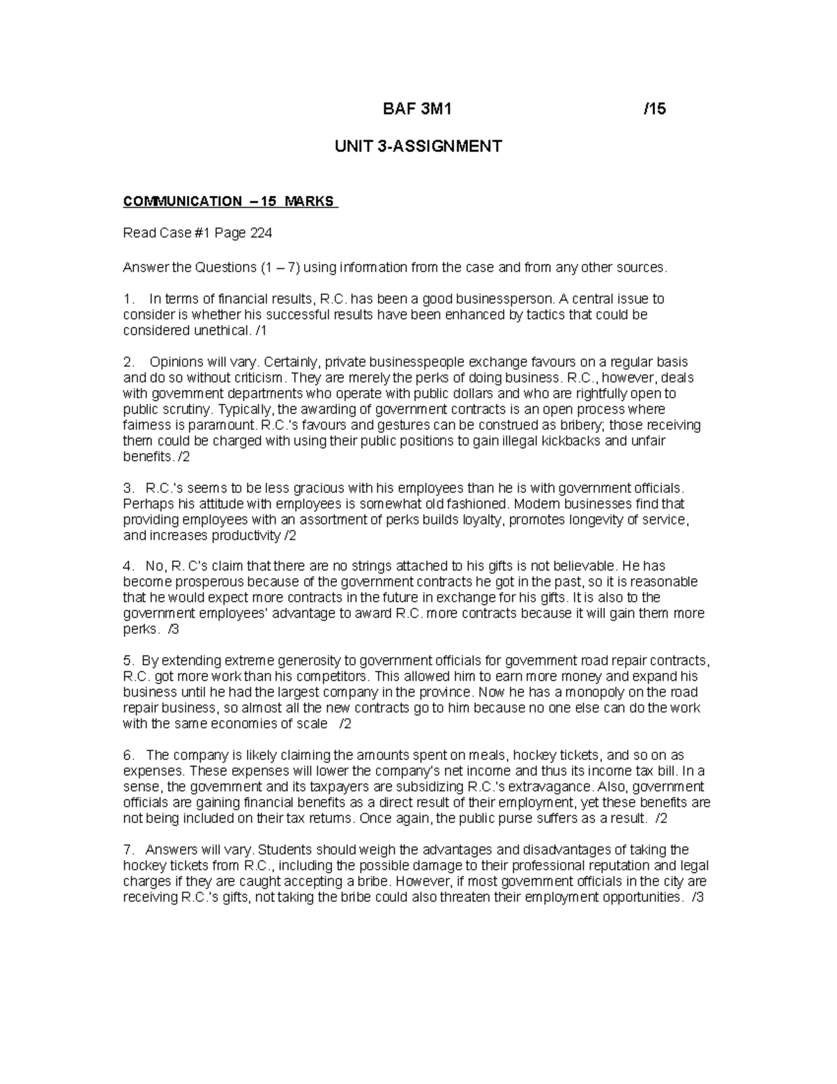 Assignment #3-2021 - BAF 3M1 / UNIT 3-ASSIGNMENT COMMUNICATION – 15 ...