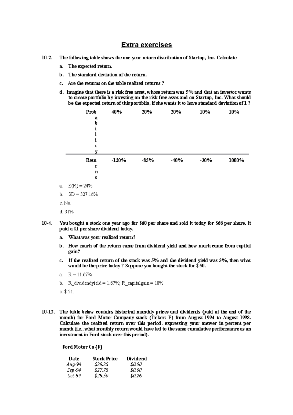 Extra exercises Answers - Extra exercises 10-2. The following table ...