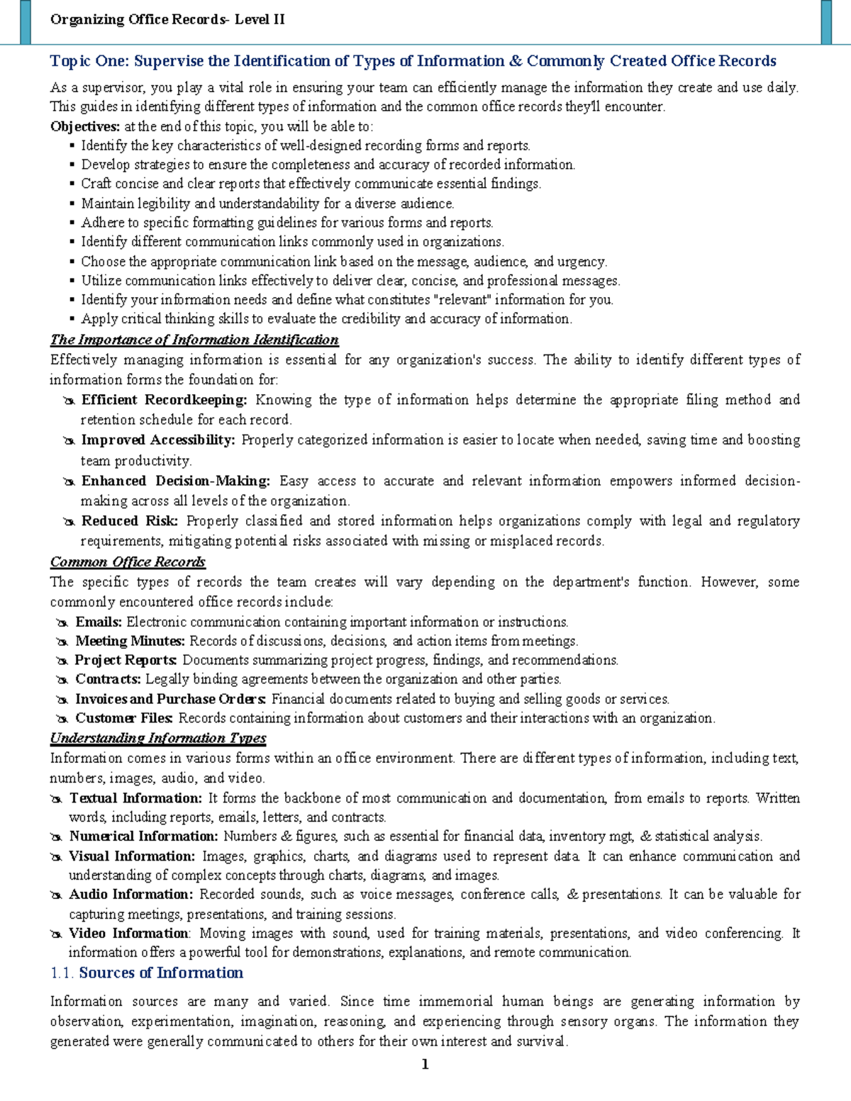 Handout-Organizing Office Records - Topic One: Supervise the ...