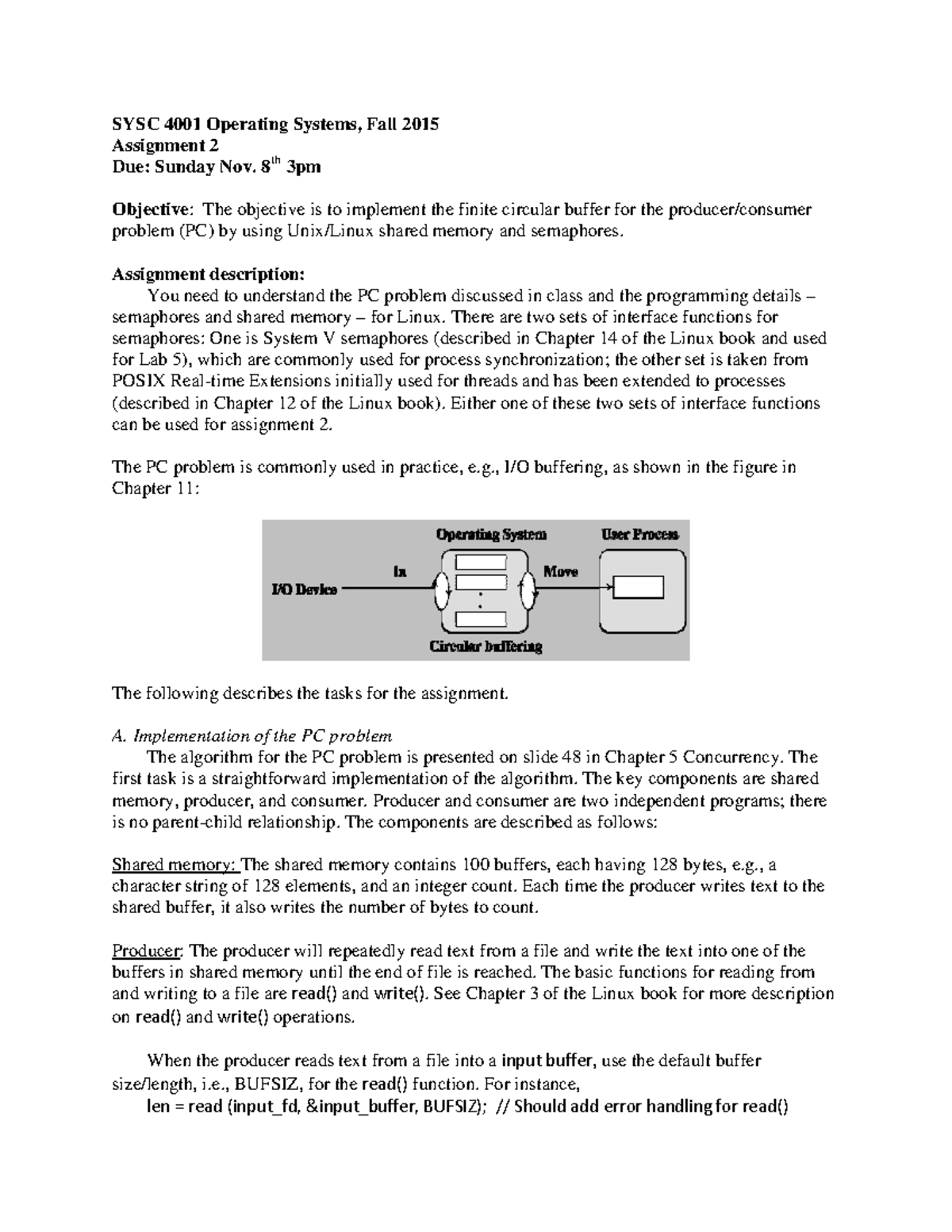 Seminar assignments - Operating Systems, Fall 2015 - SYSC 4001 Operating Systems, Fall 2015 ...